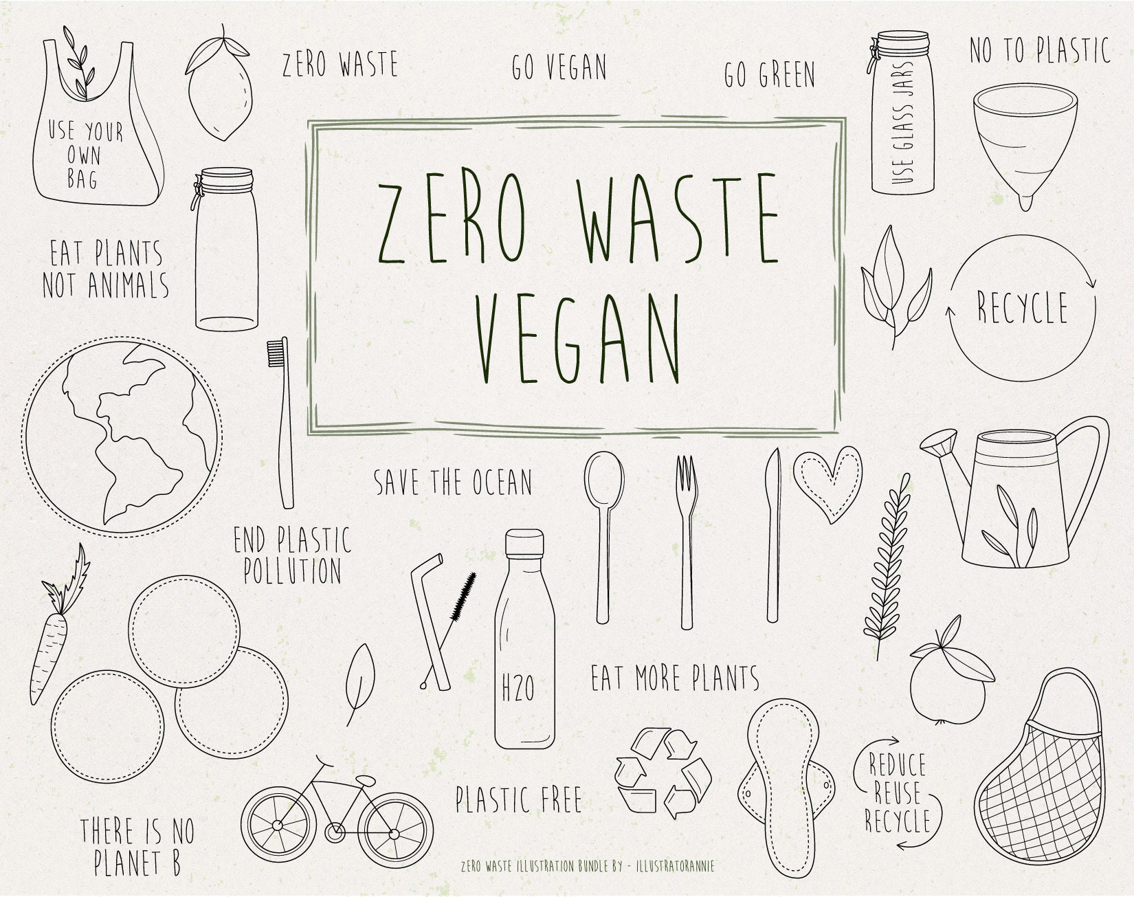 Zero Waste Vegan SVG Bundle-Zero Waste Illustration-Vegan | Etsy