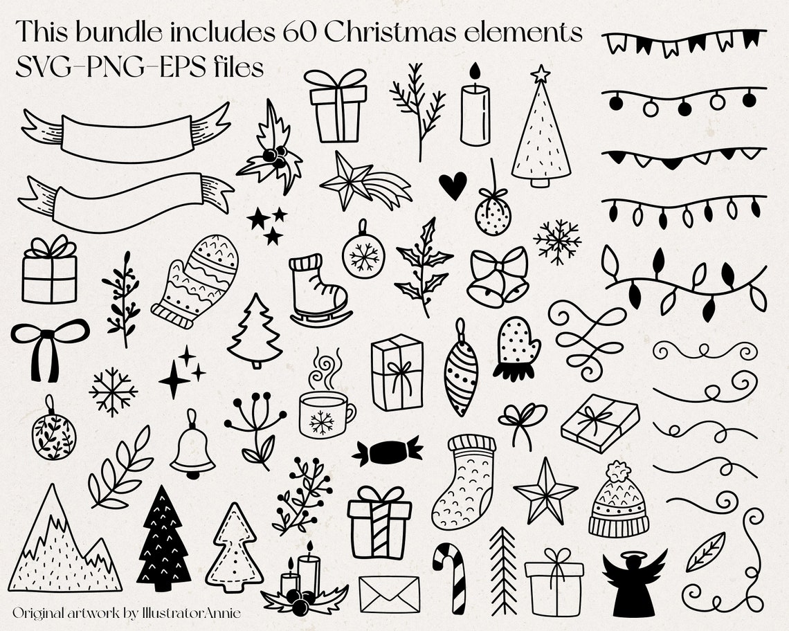 Christmas Line Art Clipart SVG Bundle Commercial Use - Etsy