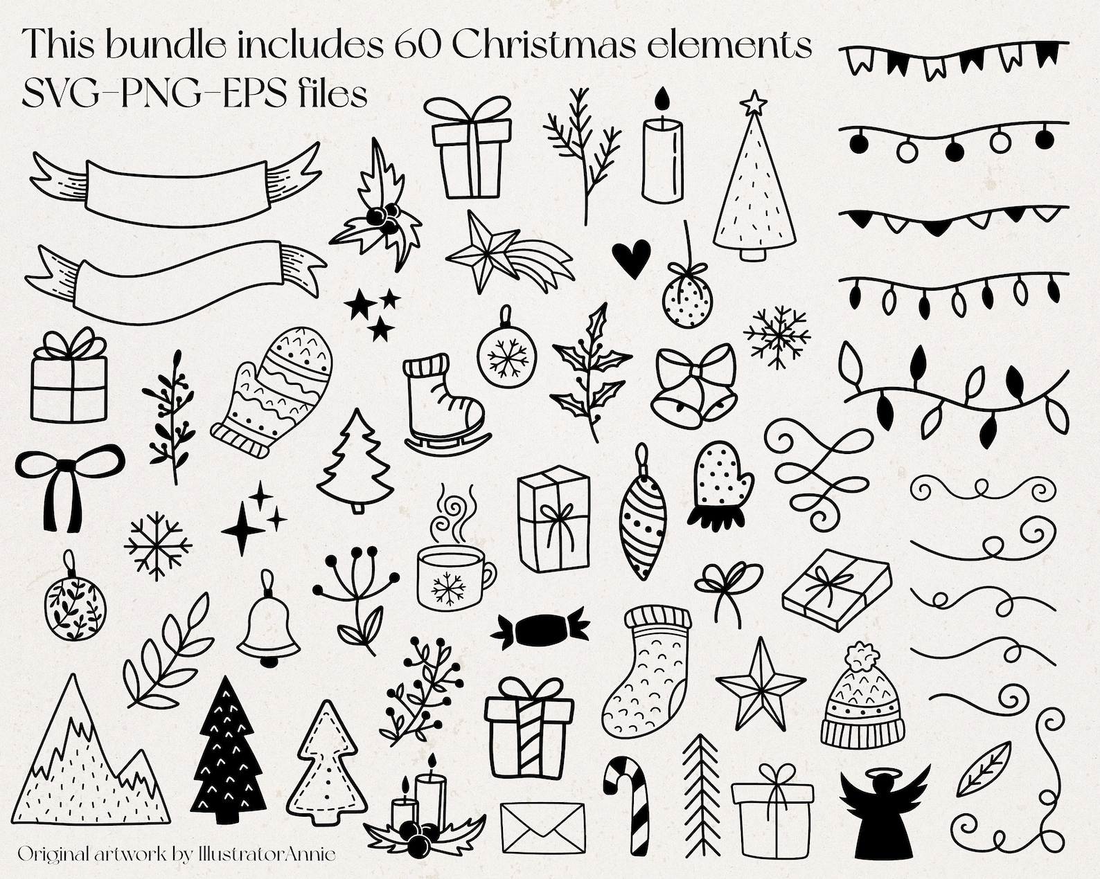 Christmas Line Art Clipart SVG Bundle Commercial Use - Etsy