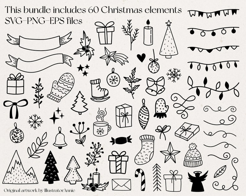 Christmas Line Art Clipart SVG Bundle Commercial Use - Etsy