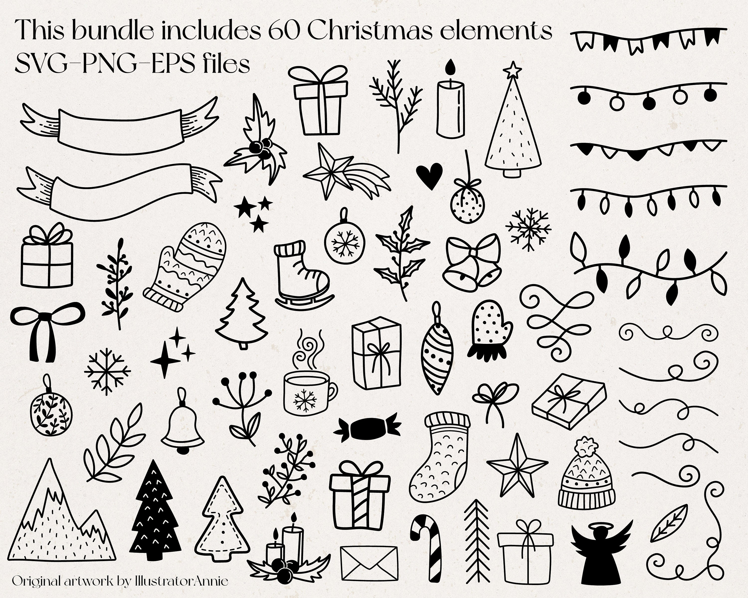 Christmas Line Art Clipart SVG Bundle Commercial Use - Etsy