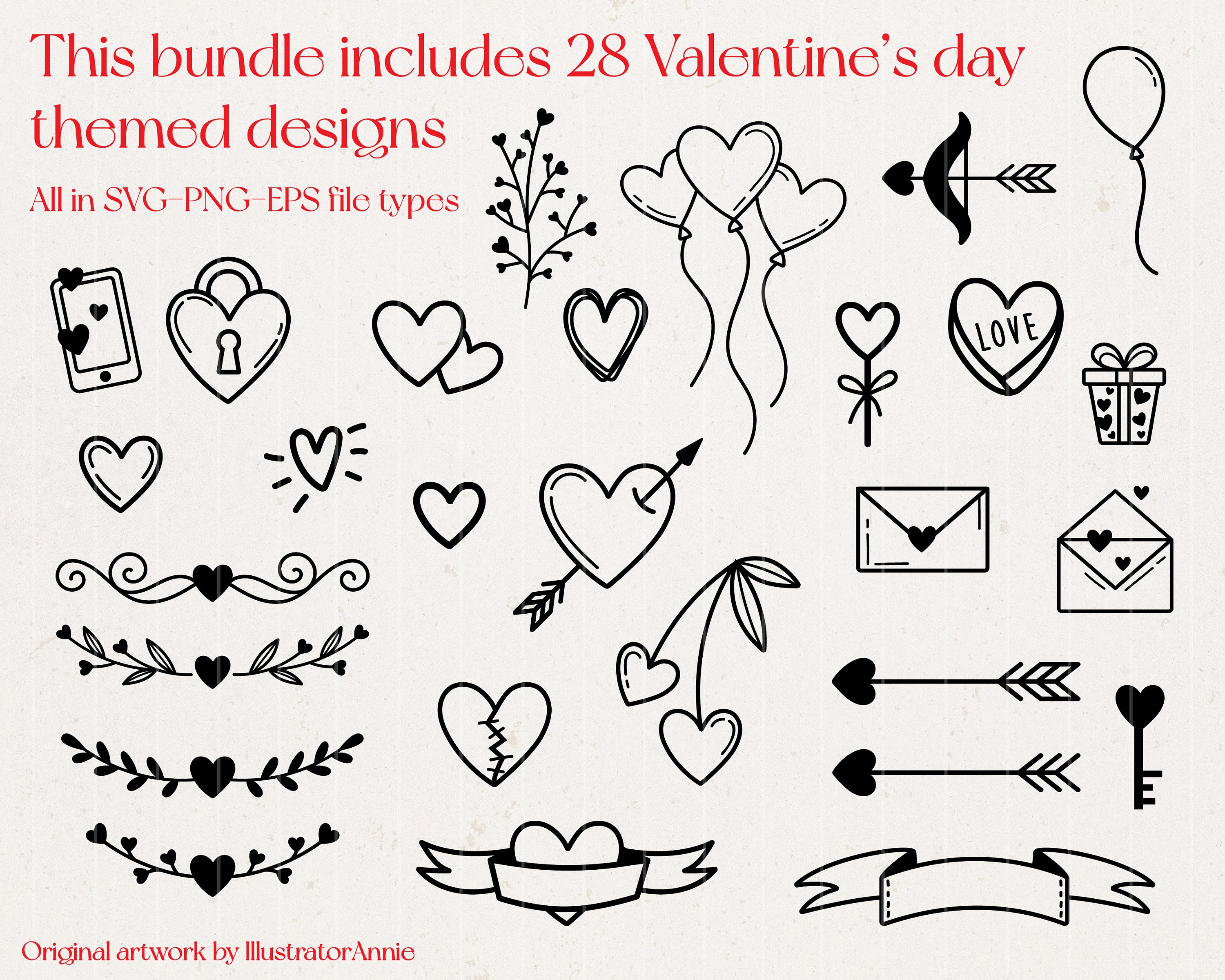 Valentine Line Art Bundle Commercial Use Valentine Clipart - Etsy