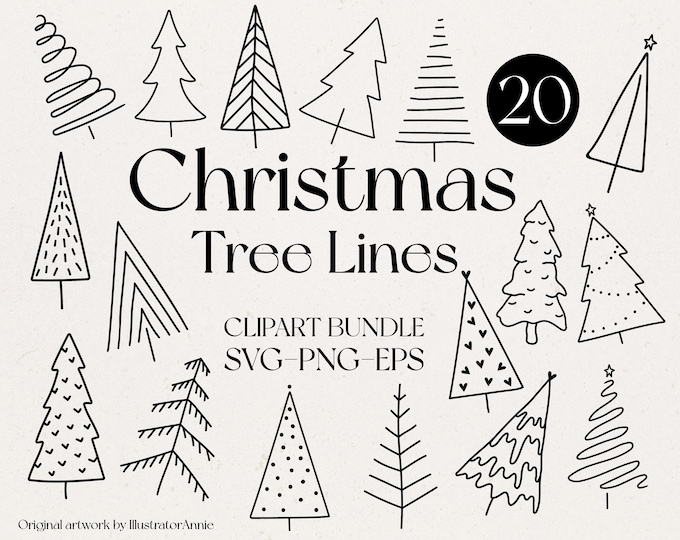 Christmas Line Art Clipart SVG Bundle - Commercial Use - Christmas ...