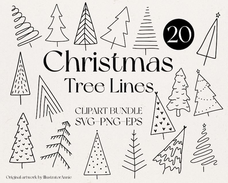 Christmas Tree Line Art Clipart SVG Bundle Commercial Use - Etsy