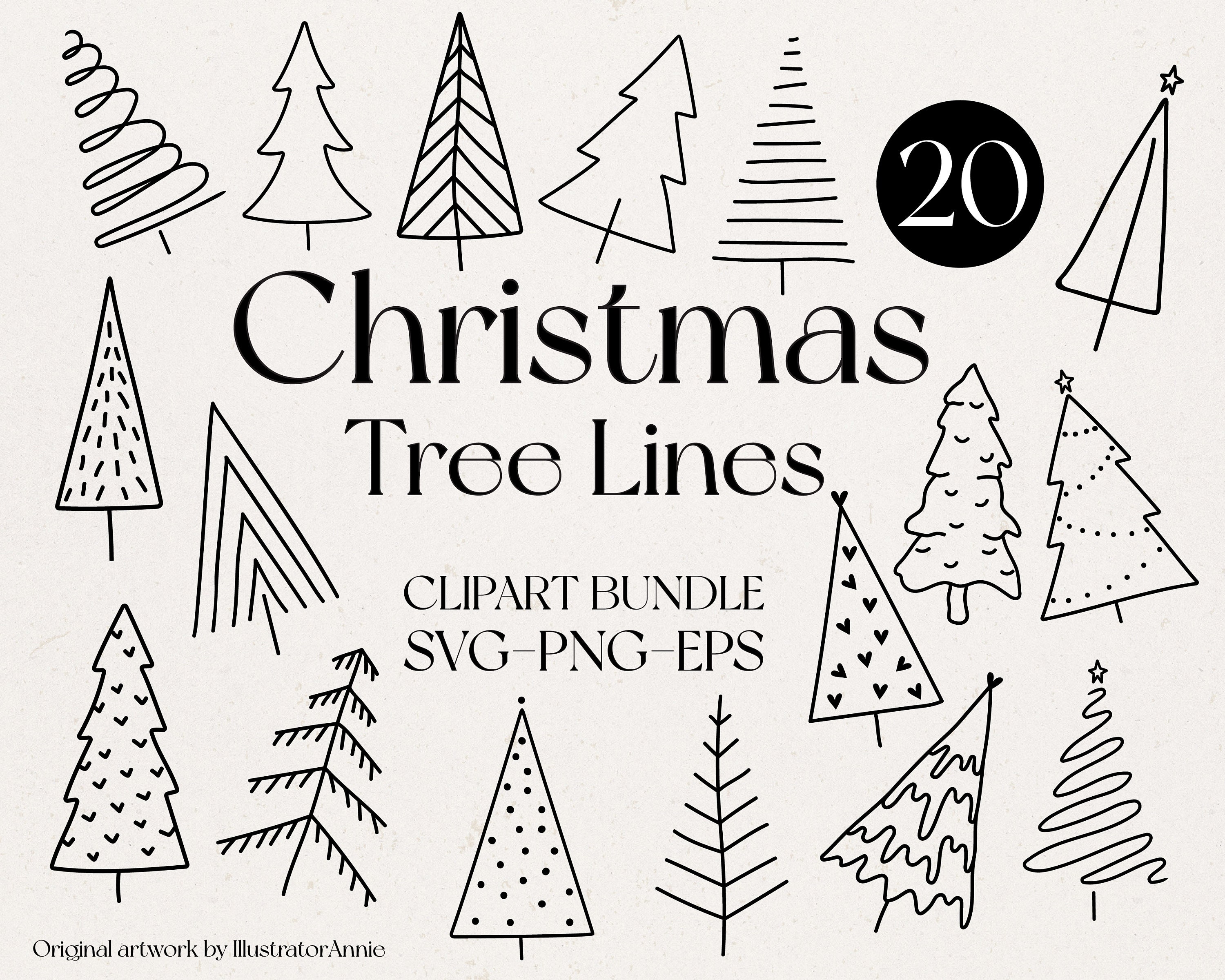 Christmas Tree Line Art Clipart SVG Bundle Commercial Use - Etsy