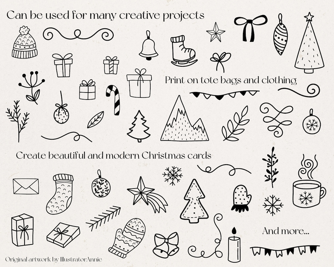 Christmas Line Art Clipart SVG Bundle Commercial Use - Etsy