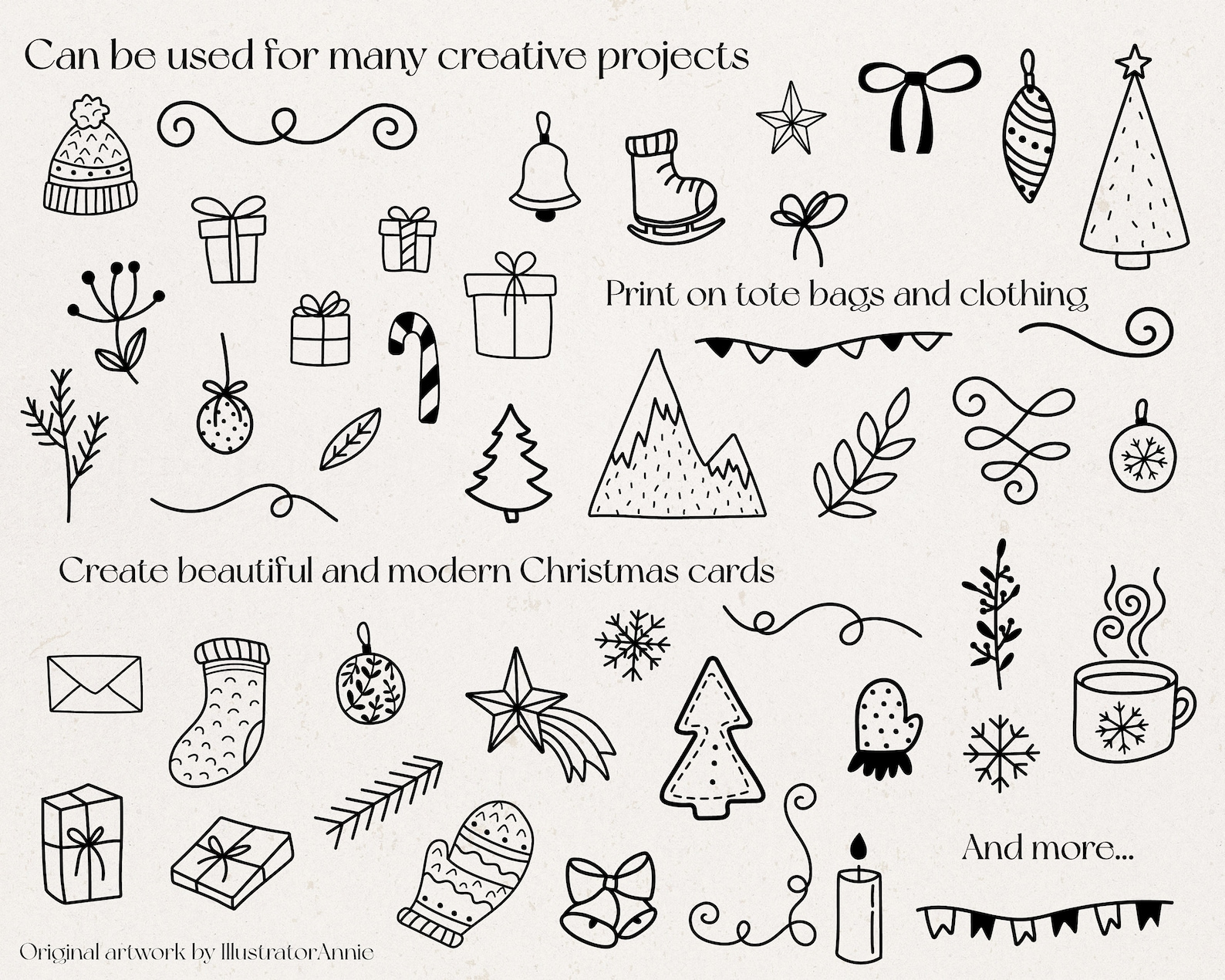 Christmas Line Art Clipart SVG Bundle Commercial Use - Etsy