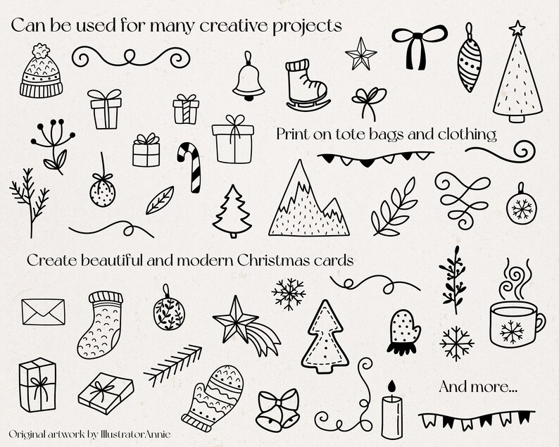 Christmas Line Art Clipart SVG Bundle - Commercial Use - Christmas ...