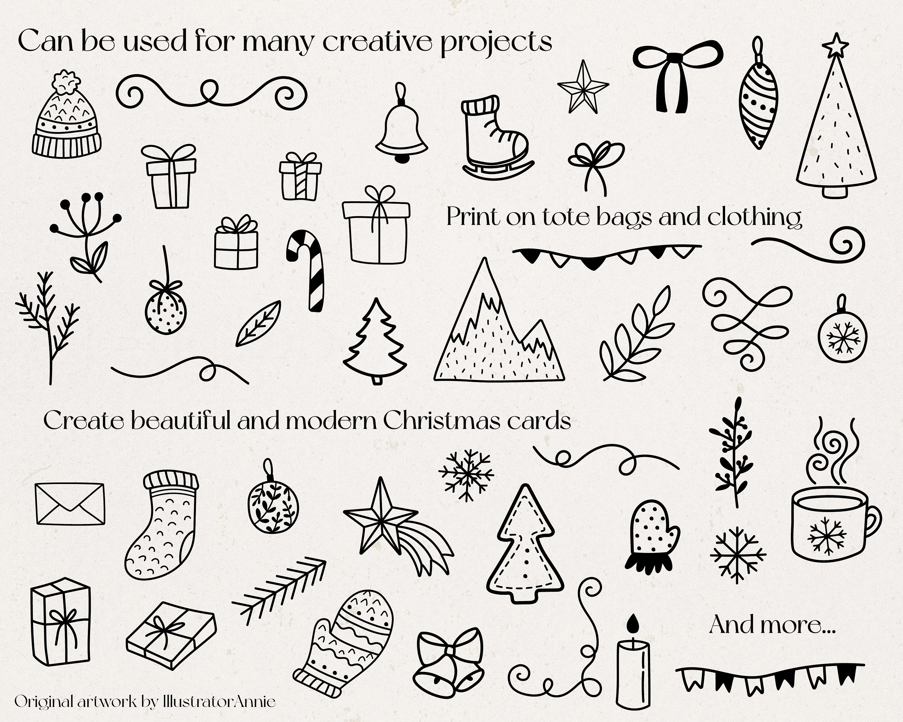 Christmas Line Art Clipart SVG Bundle Commercial Use - Etsy