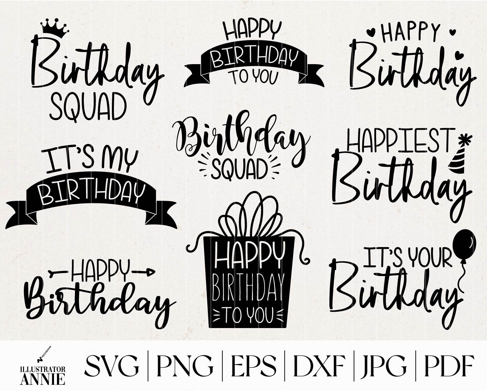 Happy Birthday SVG Bundle - Commercial Use - Birthday SVG Quotes ...