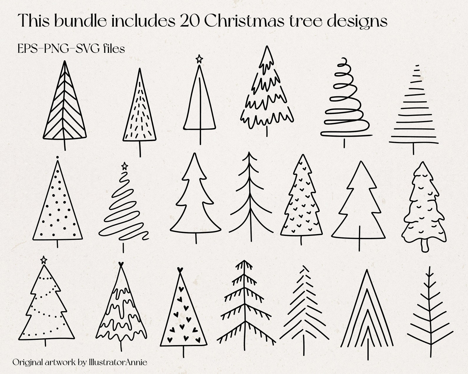 Christmas Tree Line Art Clipart SVG Bundle Commercial Use - Etsy