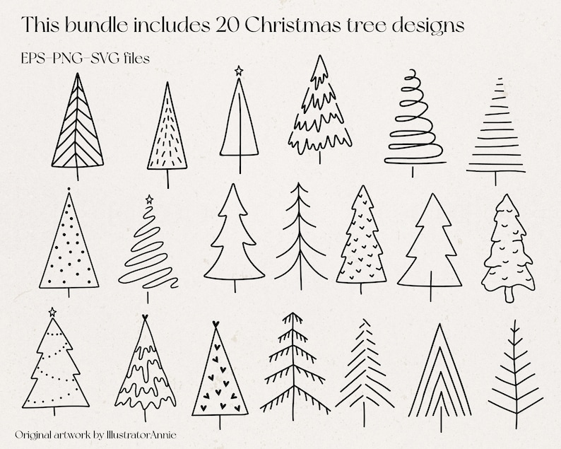 Christmas Tree Line Art Clipart SVG Bundle Commercial Use - Etsy