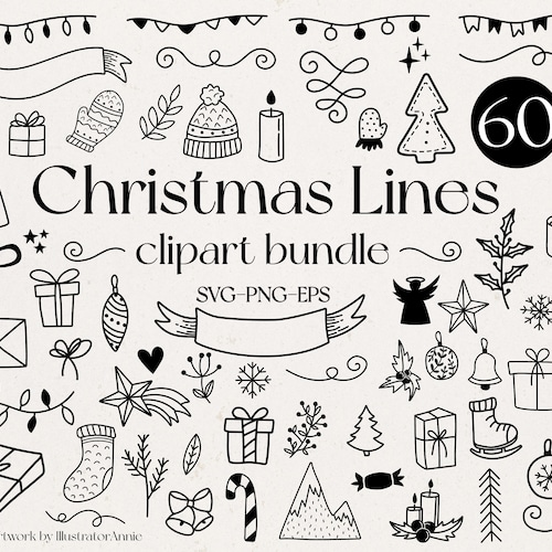 Christmas Tree Line Art Clipart SVG Bundle Commercial Use - Etsy