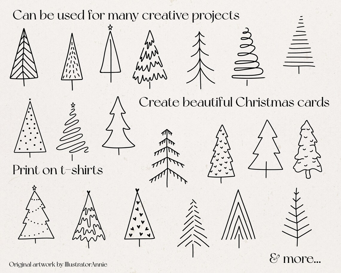 Christmas Tree Line Art Clipart SVG Bundle Commercial Use - Etsy