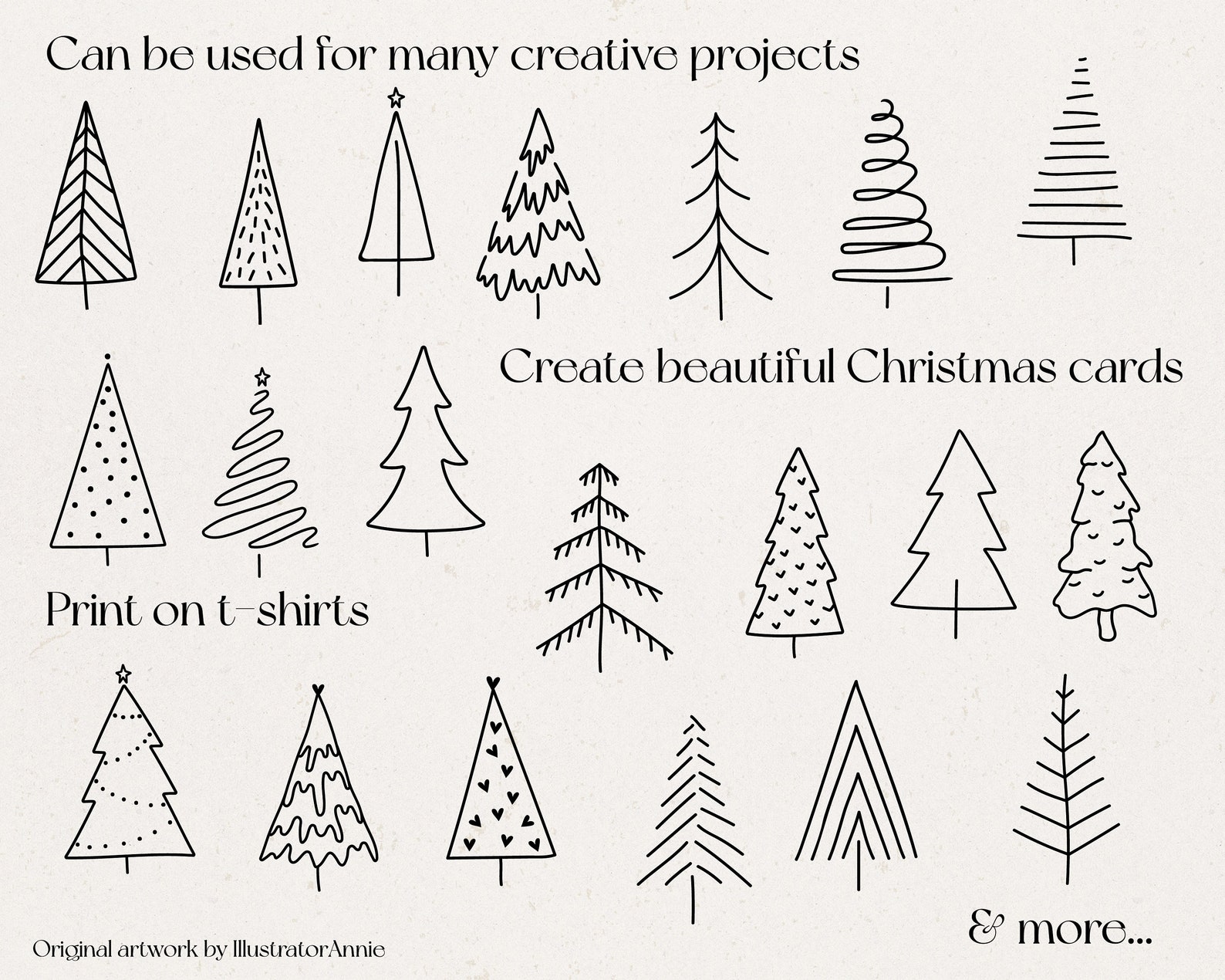 Christmas Tree Line Art Clipart SVG Bundle Commercial Use - Etsy