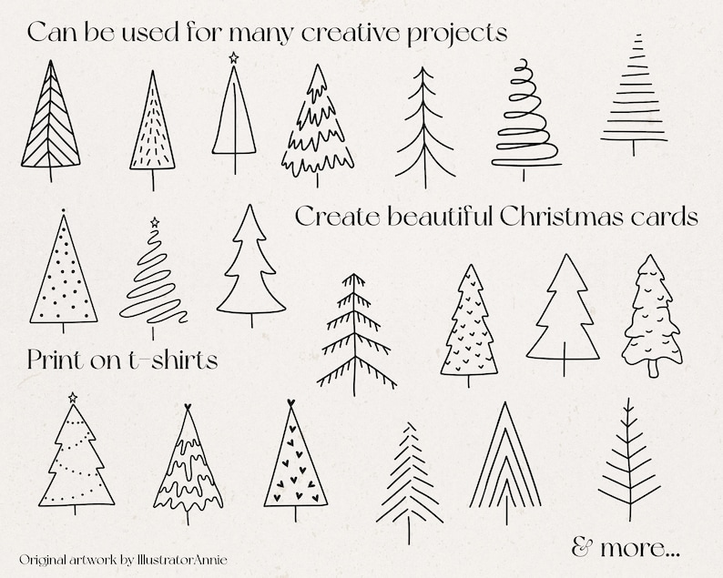 Christmas Tree Line Art Clipart SVG Bundle Commercial Use - Etsy