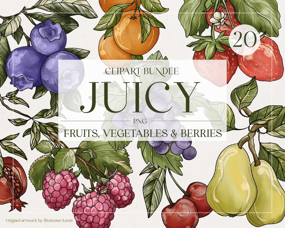 Juicy - Fruit Clipart Bundle - Vegetable Clipart Bundle - Watercolor ...
