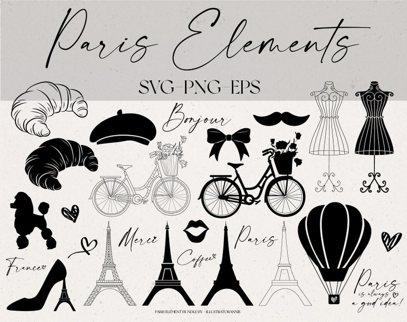 Paris SVG Bundle - Paris Element Bundle - France SVG Bundle - Paris Clipart Bundle - France ...