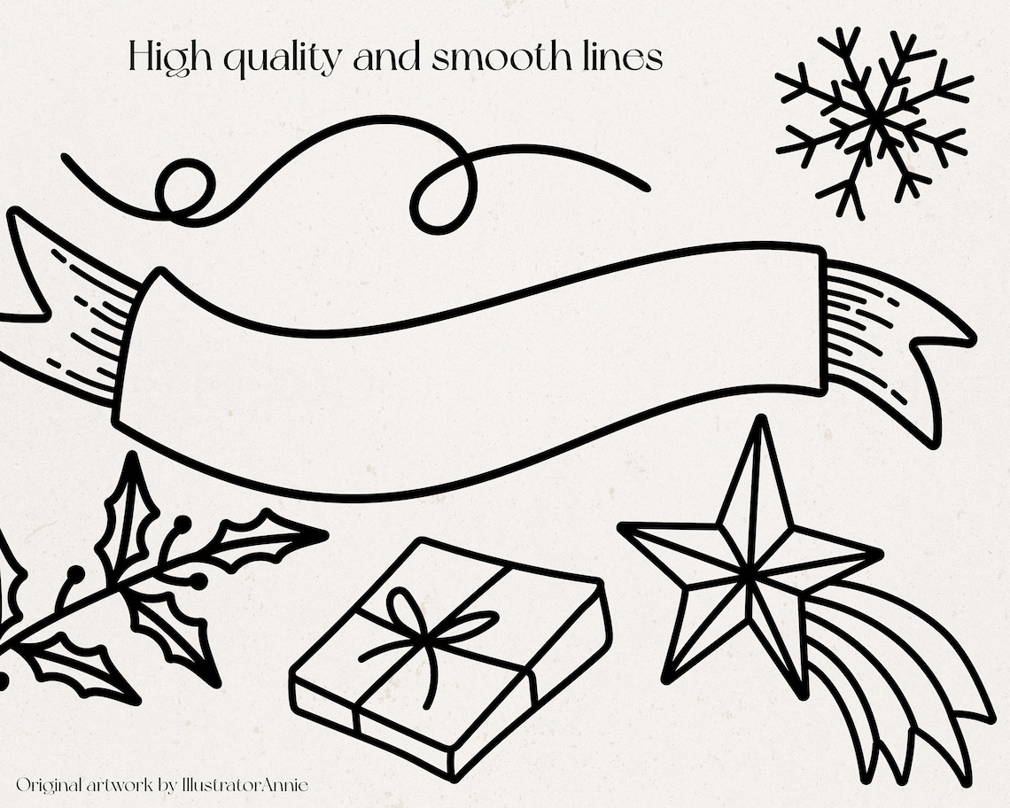 Christmas Line Art Clipart SVG Bundle Commercial Use - Etsy