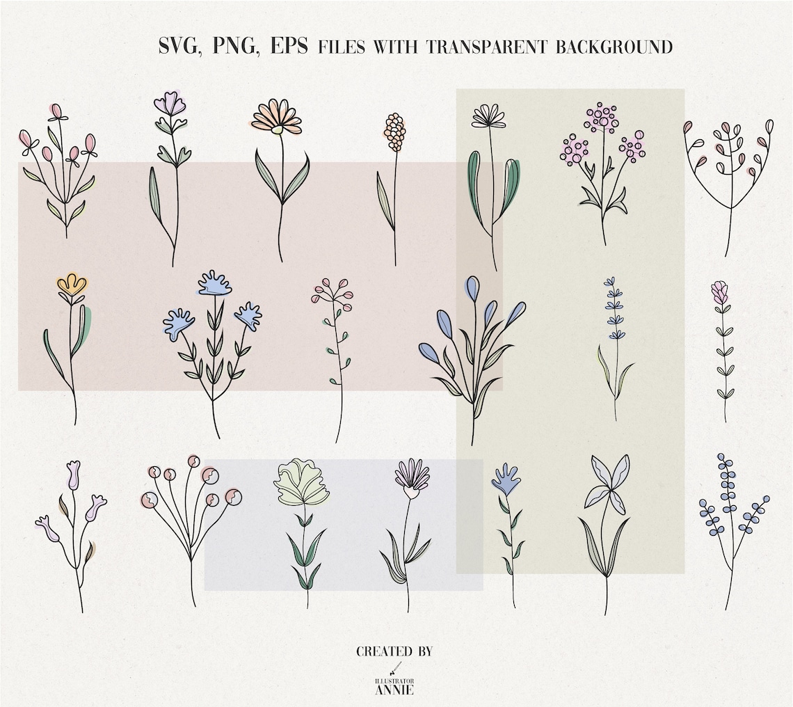 Wildflower SVG Clipart Bundle Botanical PNG Clipart Summer | Etsy