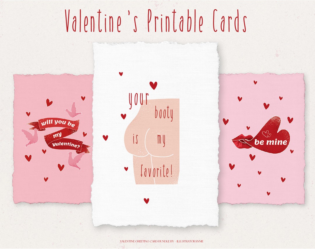 Valentines Day Printable Greeting Cards Valentines Illustration Card ...