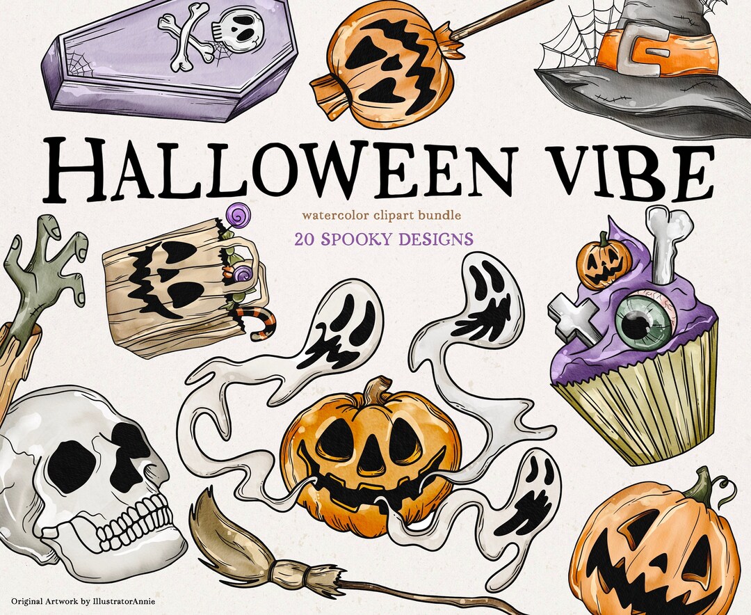 Halloween Vibe - Halloween Clipart Bundle - Halloween Watercolor ...