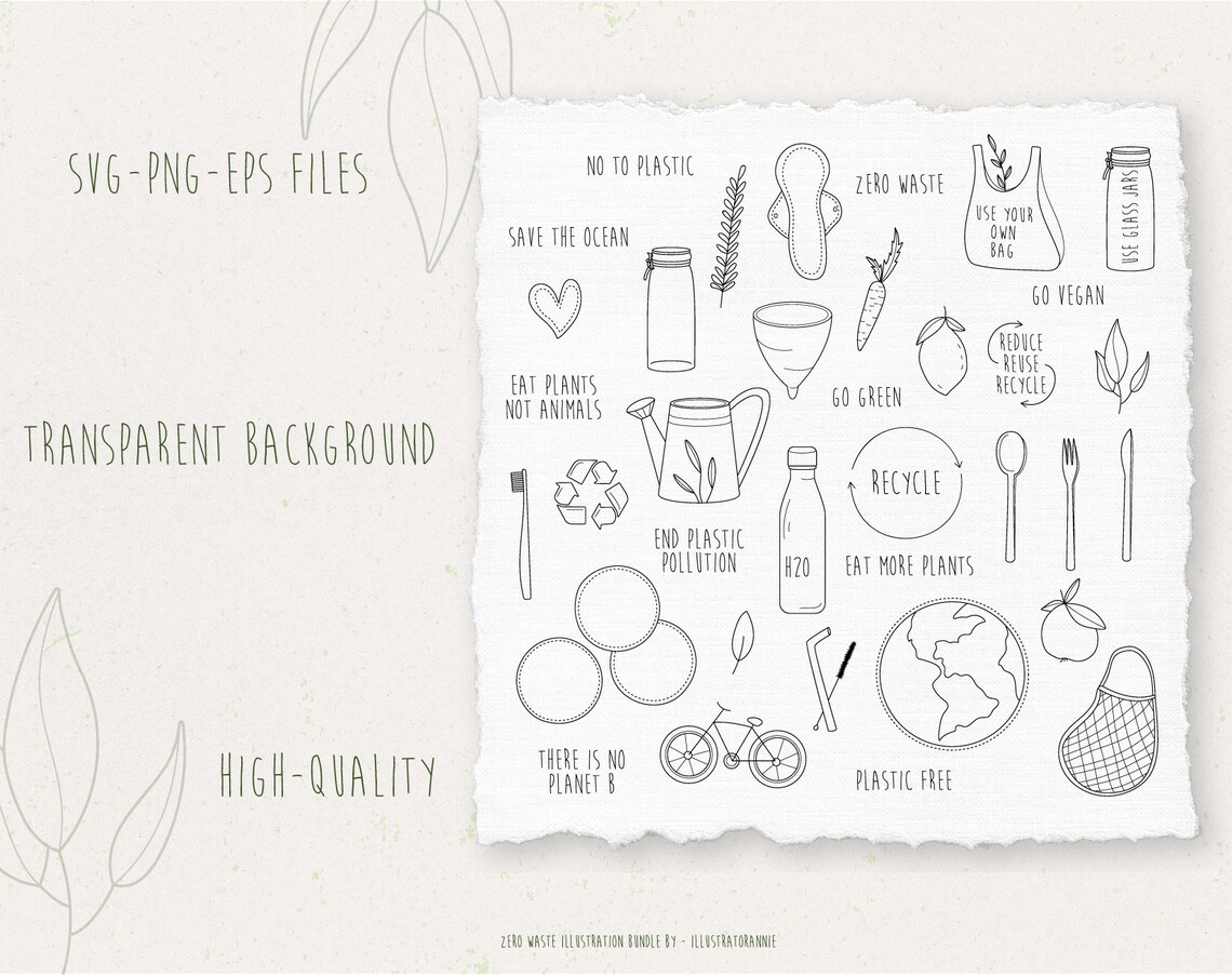 Zero Waste Vegan SVG Bundle-Zero Waste Illustration-Vegan | Etsy