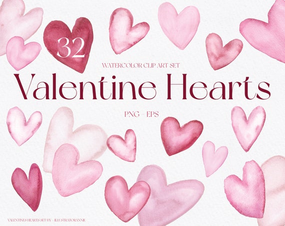 Watercolor Valentine Heart Clip Art Set Watercolor Heart | Etsy