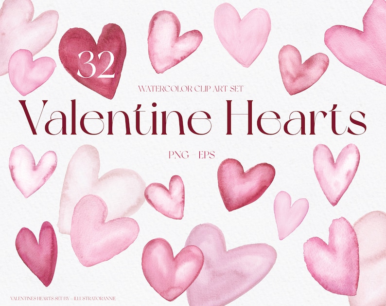 Watercolor Valentine Heart Clip Art Set - Watercolor Heart Clip Art ...