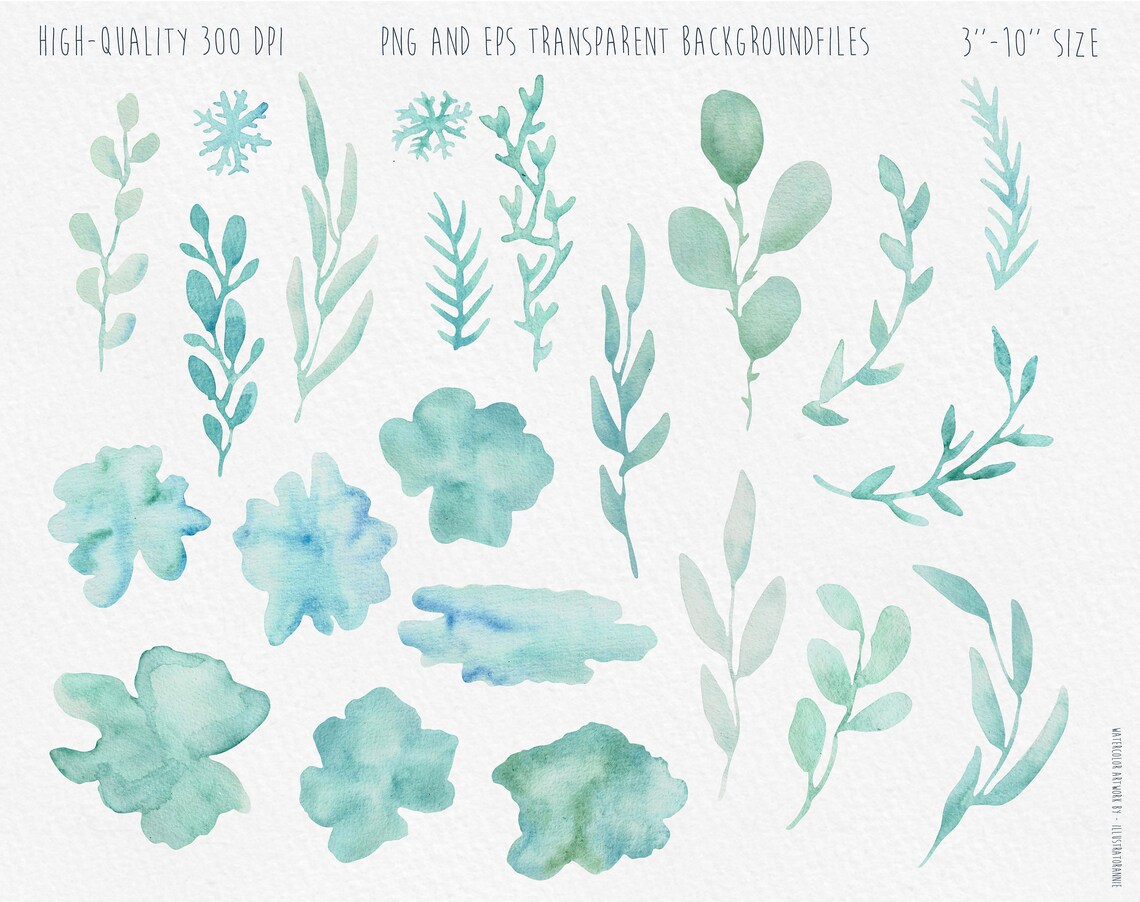 Blue Winter Winter Watercolor Clip Art watercolor Splashes | Etsy