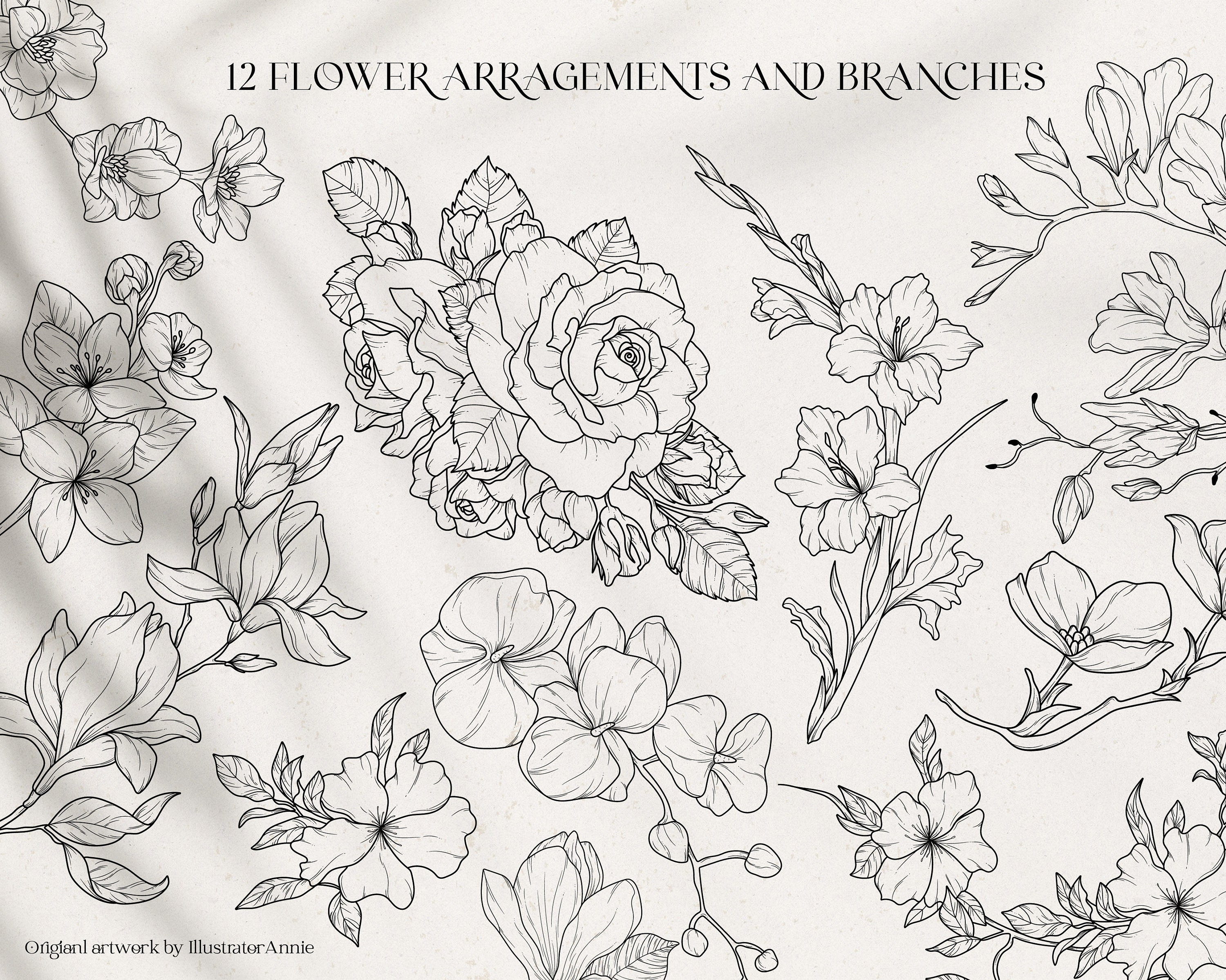 Floral Garden Botanical SVG Line Art Bundle Floral SVG - Etsy