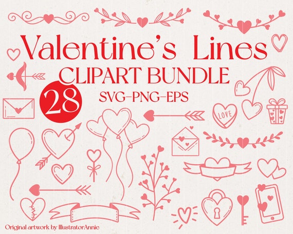Valentine Line Art Bundle Commercial Use Valentine Clipart | Etsy