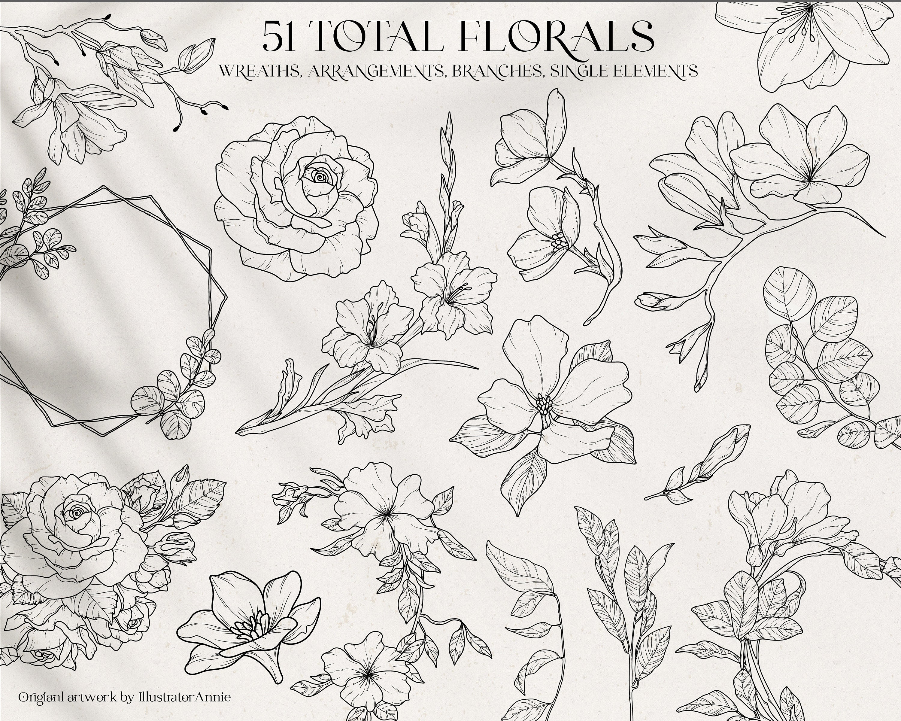Floral Garden Botanical SVG Line Art Bundle Floral SVG - Etsy