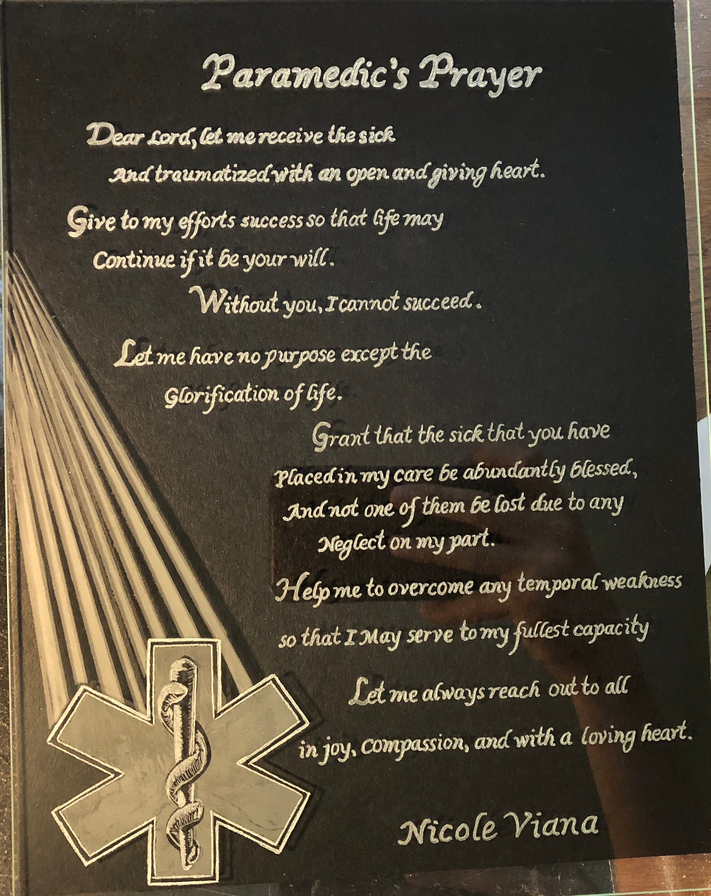 Paramedic's Prayer Glass Etching - Etsy