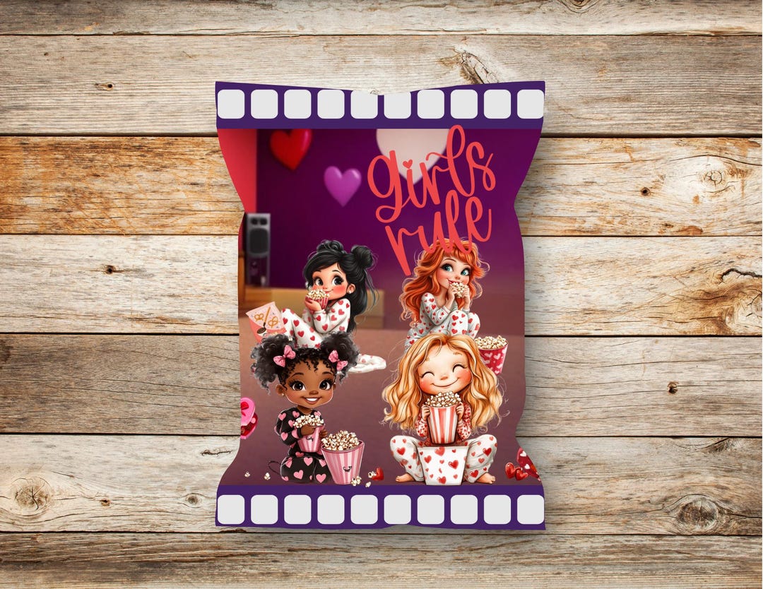 Printable "girls Rule" Valentine's Pajama Party Chip Bag Wrapper - DIY ...