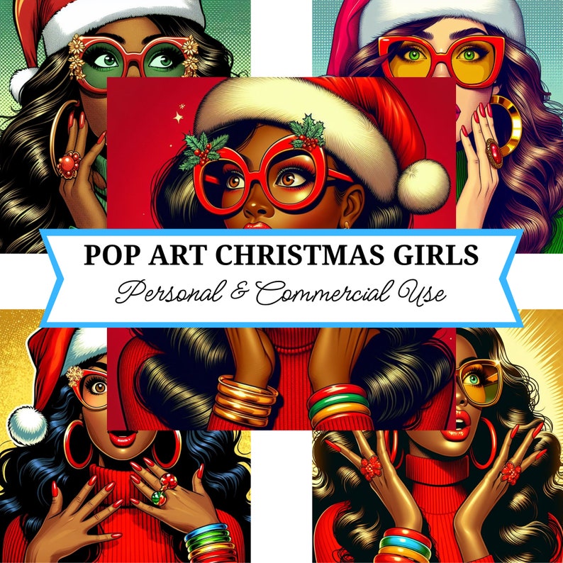 Pop Art Christmas Girls Clipart Set | African American & Caucasian ...