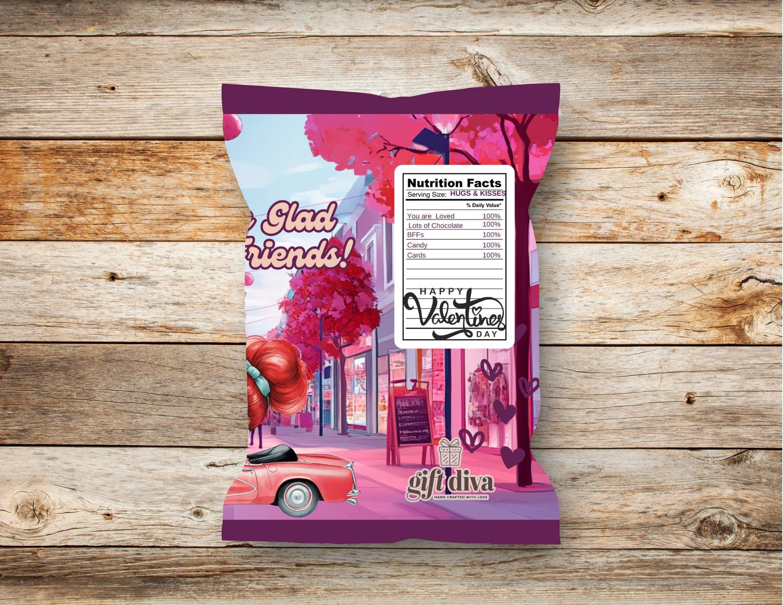 Wheelie Glad We're Friends Chip Bag Wrapper – Cartoon Girl Convertible ...