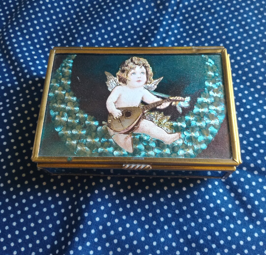 Vintage Holographic Cherub Angel Trinket Box Vermont Ltd Mexico Cherub ...