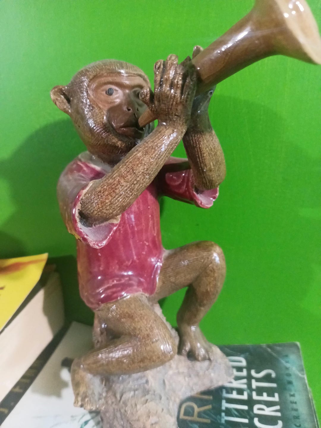 Monkey Clay Pottery Vintage Monkey Playing Horn Statue - Etsy