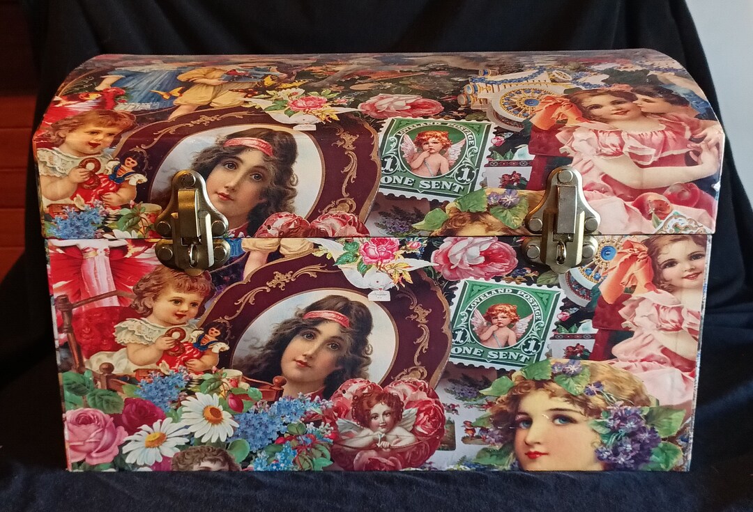 Rare Vintage Victorian Style Decoupage Chest Trunk Vintage Victorian ...