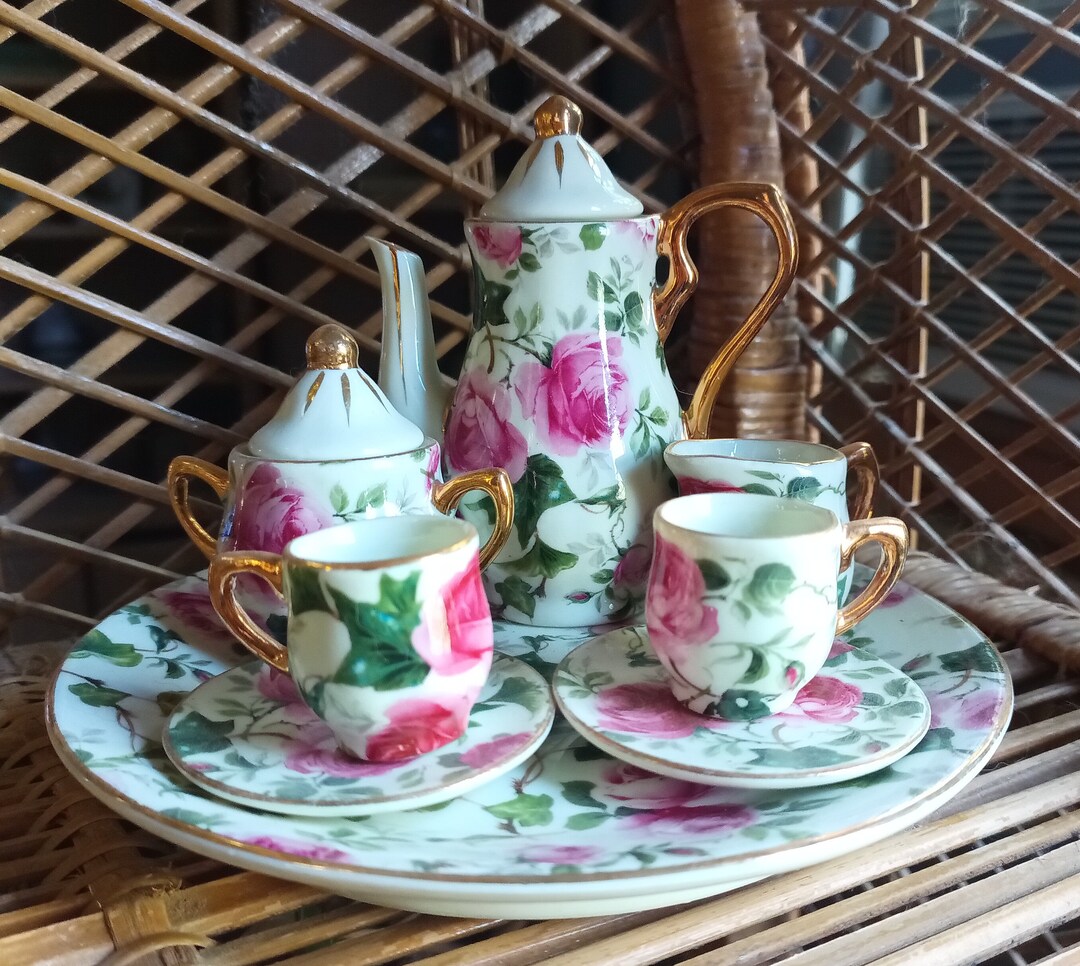 Vintage Baum Formalities Pink Rose Chintz Miniature Tea Set Vintage ...