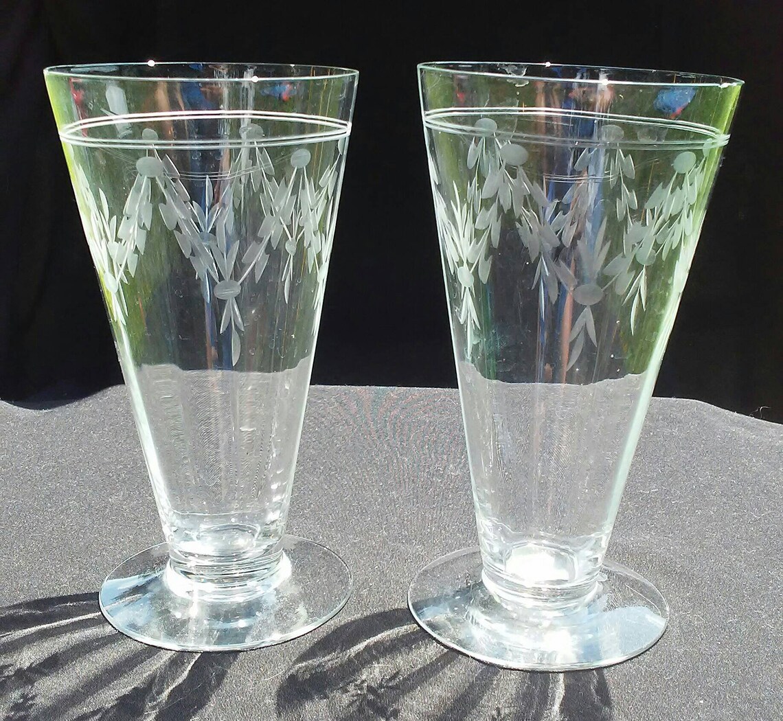Antique Glasses Crystal Cornflower Vintage Etched Crystal - Etsy