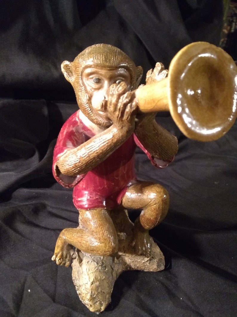 Monkey Clay Pottery Vintage Monkey Playing Horn Statue - Etsy