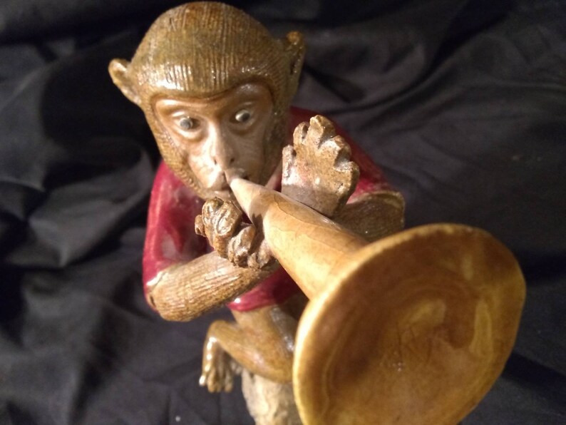 Monkey Clay Pottery Vintage Monkey Playing Horn Statue - Etsy