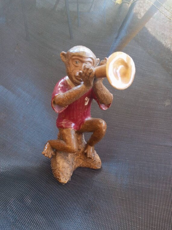 Monkey Clay Pottery Vintage Monkey Playing Horn Statue | Etsy