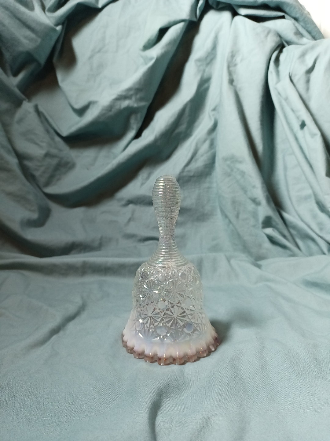 Vintage Fenton Ruffled Edge Iridescent Glass Bell Vintage Button Cane ...
