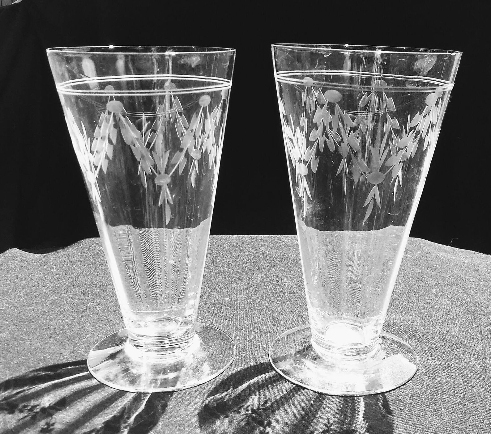Antique Glasses Crystal Cornflower Vintage Etched Crystal - Etsy