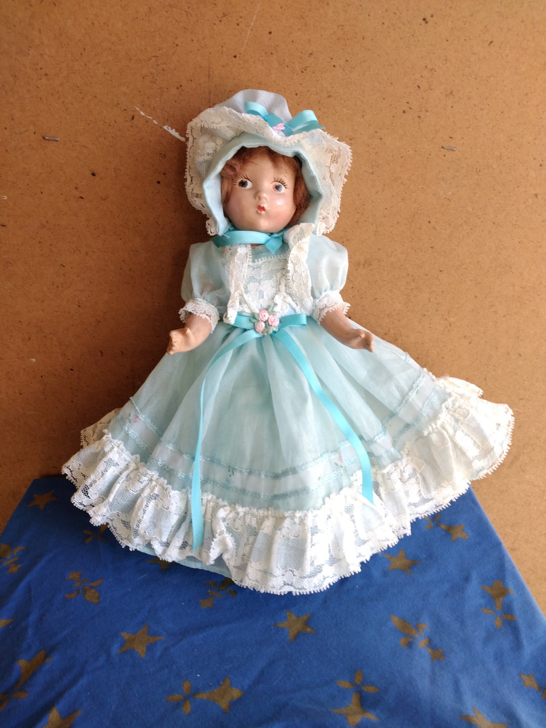Antique Composite Doll Blue Bonnet Blue Dress Antique - Etsy