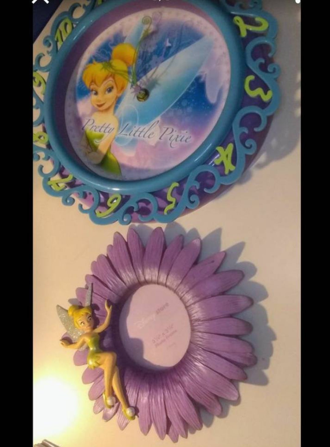 Disney Tinkerbell Holographic Wall Clock and Flower Photo Frame Vintage ...