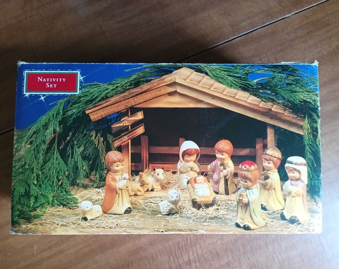 Vintage Porcelain Children Nativity Set Children Nativity Figurines and ...